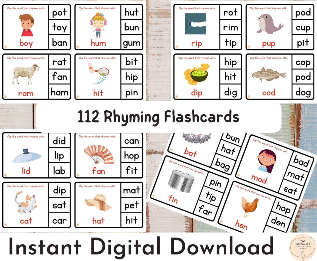 CVC Rhyming Words Activity, Word Families Rhyming Picture Cards, Early ...