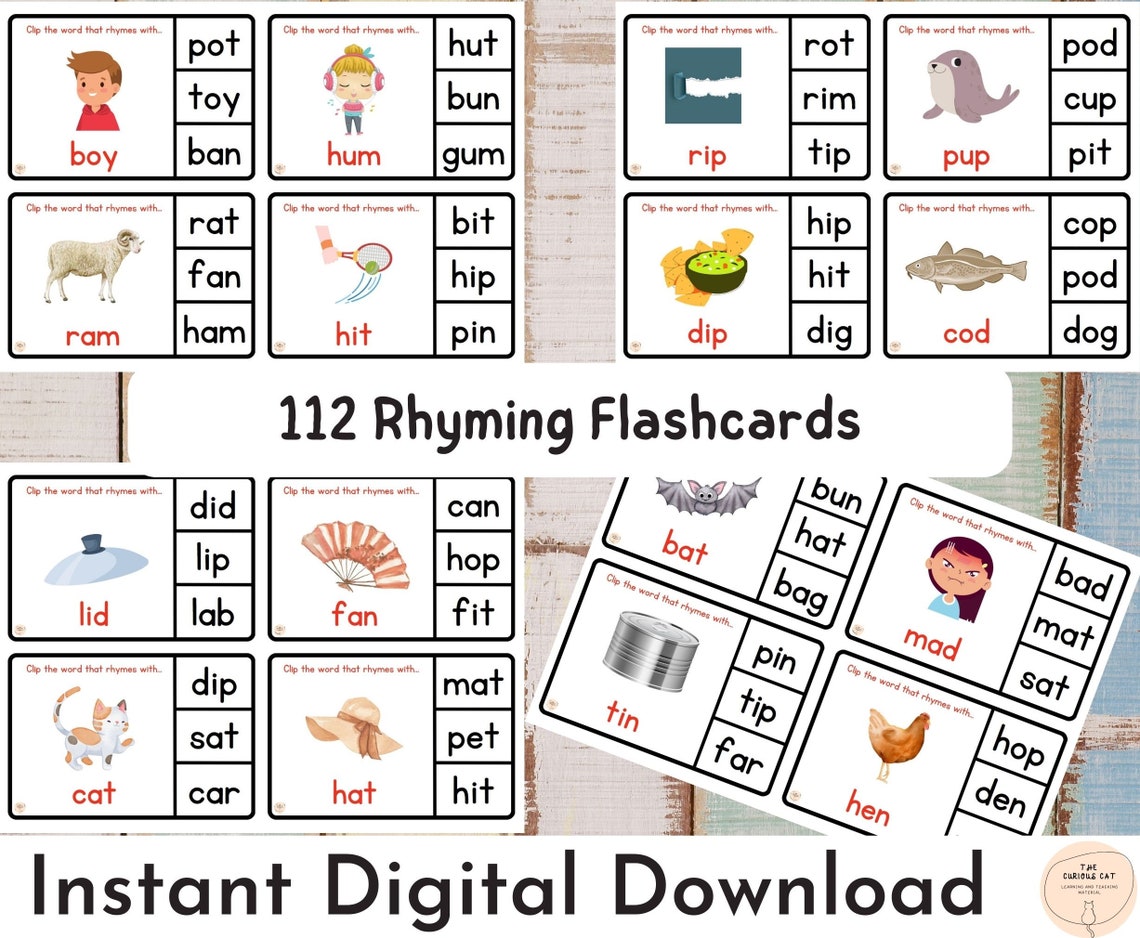 CVC Rhyming Words Activity, Word Families Rhyming Picture Cards, Early ...