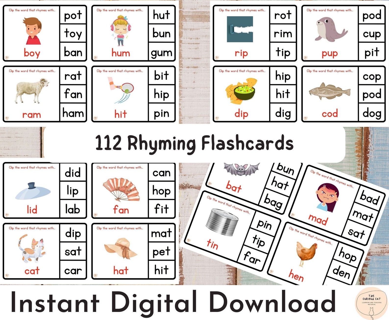 CVC Rhyming Words Activity, Word Families Rhyming Picture Cards, Early ...