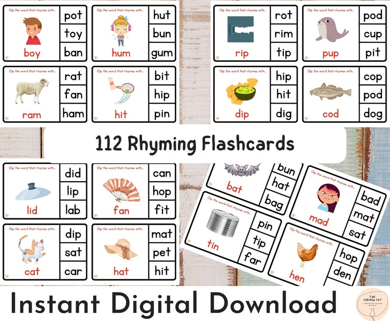 CVC Rhyming Words Activity, Word Families Rhyming Picture Cards, Early ...