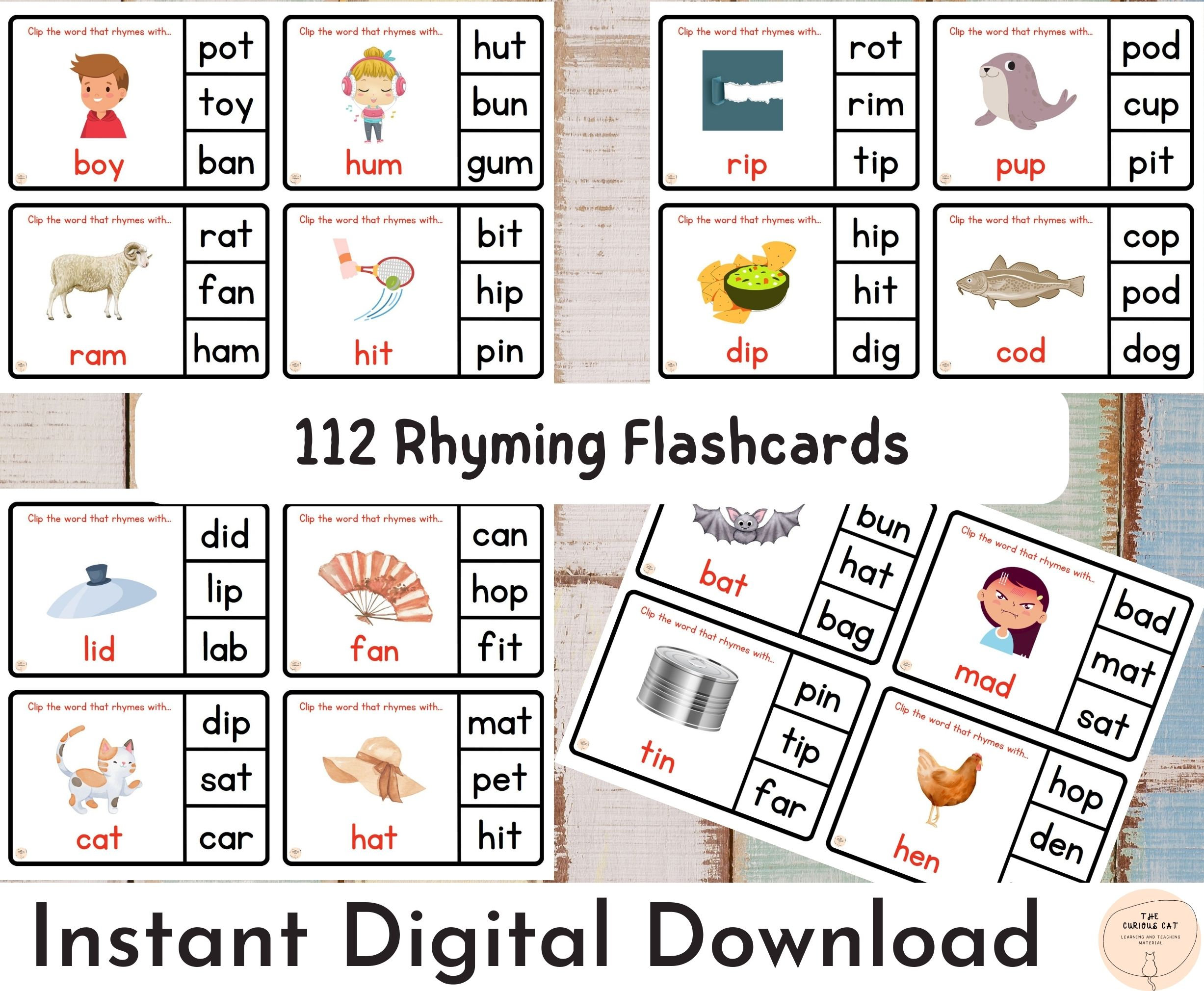 CVC Rhyming Words Activity, Word Families Rhyming Picture Cards, Early ...