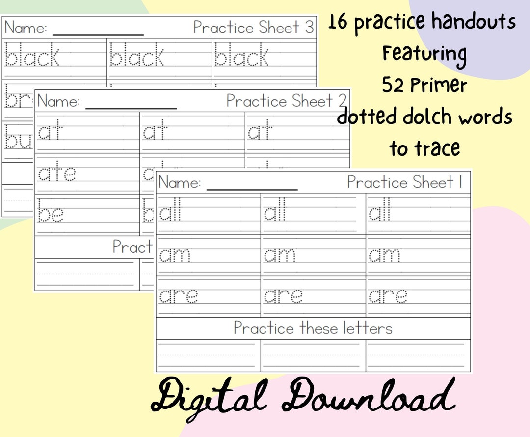 Tracing sheets Dolch Sight Words Daycare & Kindergarten - Etsy España