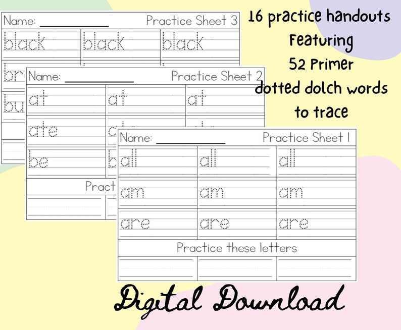 Tracing Sheets Dolch Sight Words Daycare & Kindergarten - Etsy Hong Kong