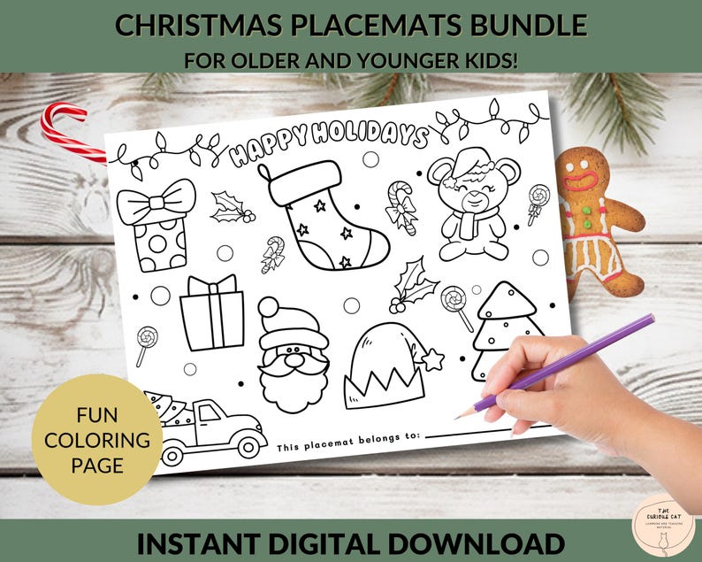 Christmas Activity Placemat for Kids | Holiday Coloring Placemat ...