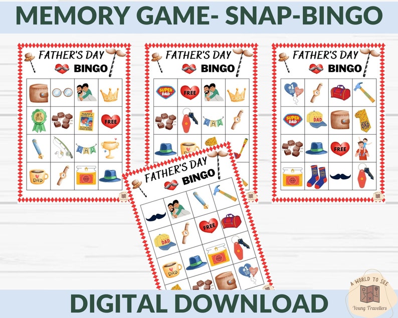 Father's Day Game Pack, Bingo, Snap and Memory Games, Father's Day Fun ...