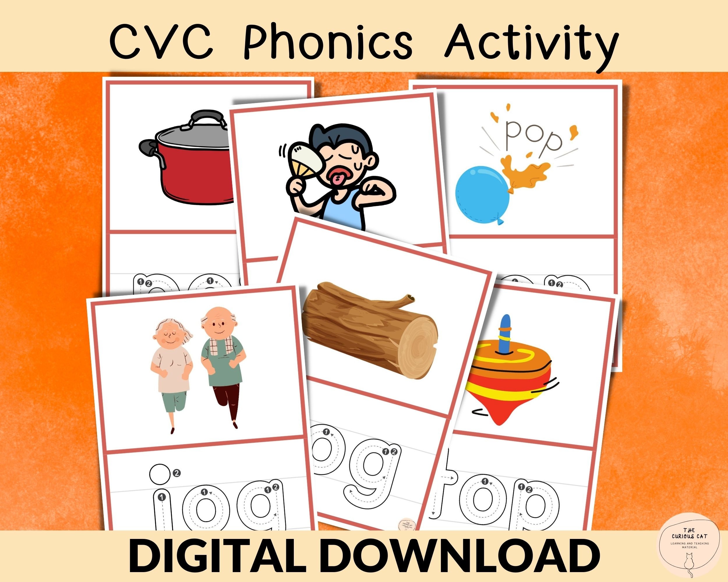 Phonics Flashcards for Kindergarten | CVC Word Builder | Trace the Word ...