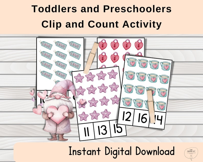 Valentine's Day Count & Clip Cards Toddler Activity Preschool Printable ...