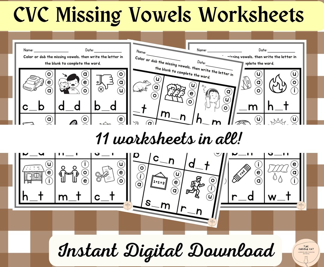 Kids Worksheets, CVC Missing Vowel, Emergent Readers Middle Sound Focus ...