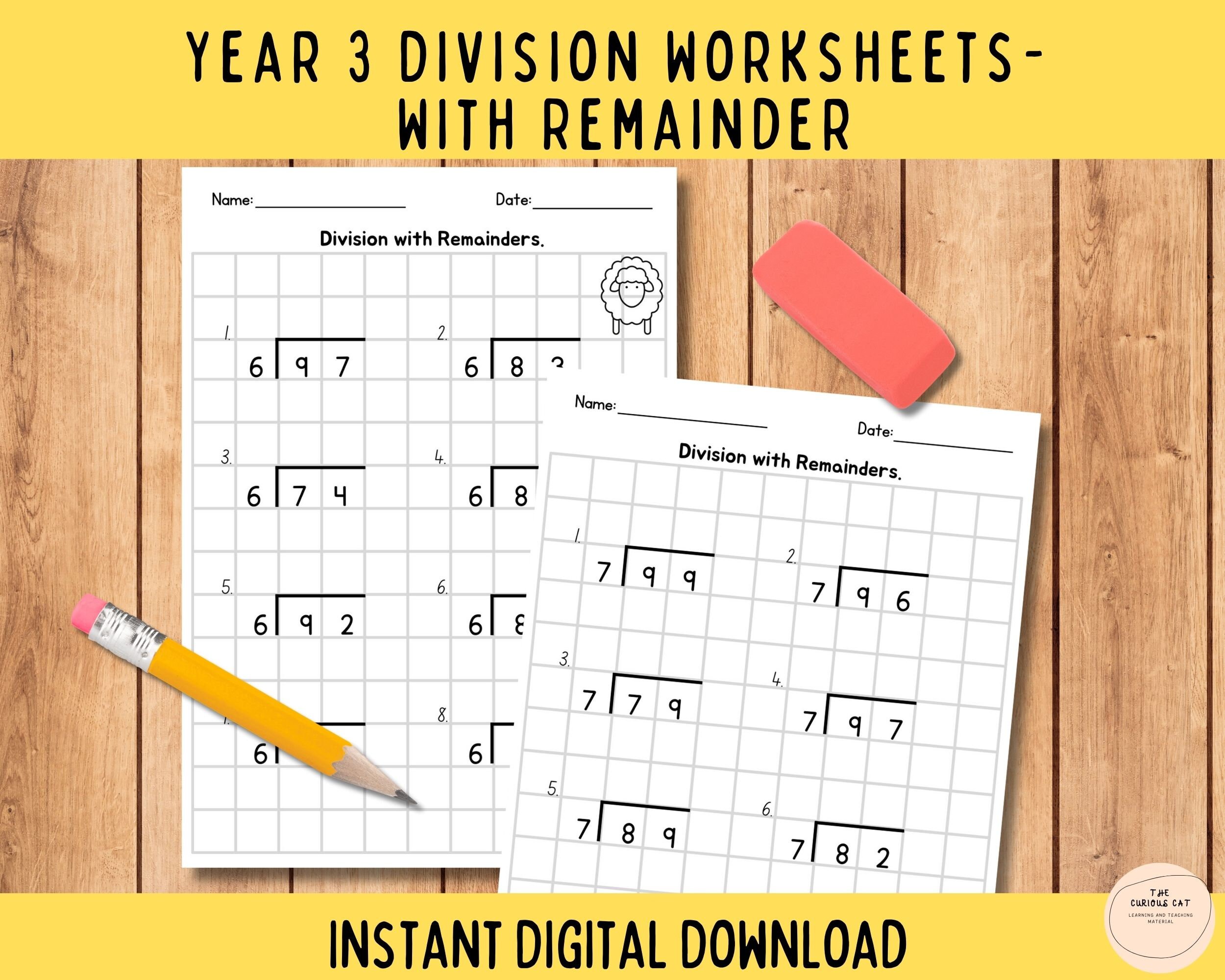 Printable Division Sums With Remainders, Maths Worksheets for 3rd Grade ...