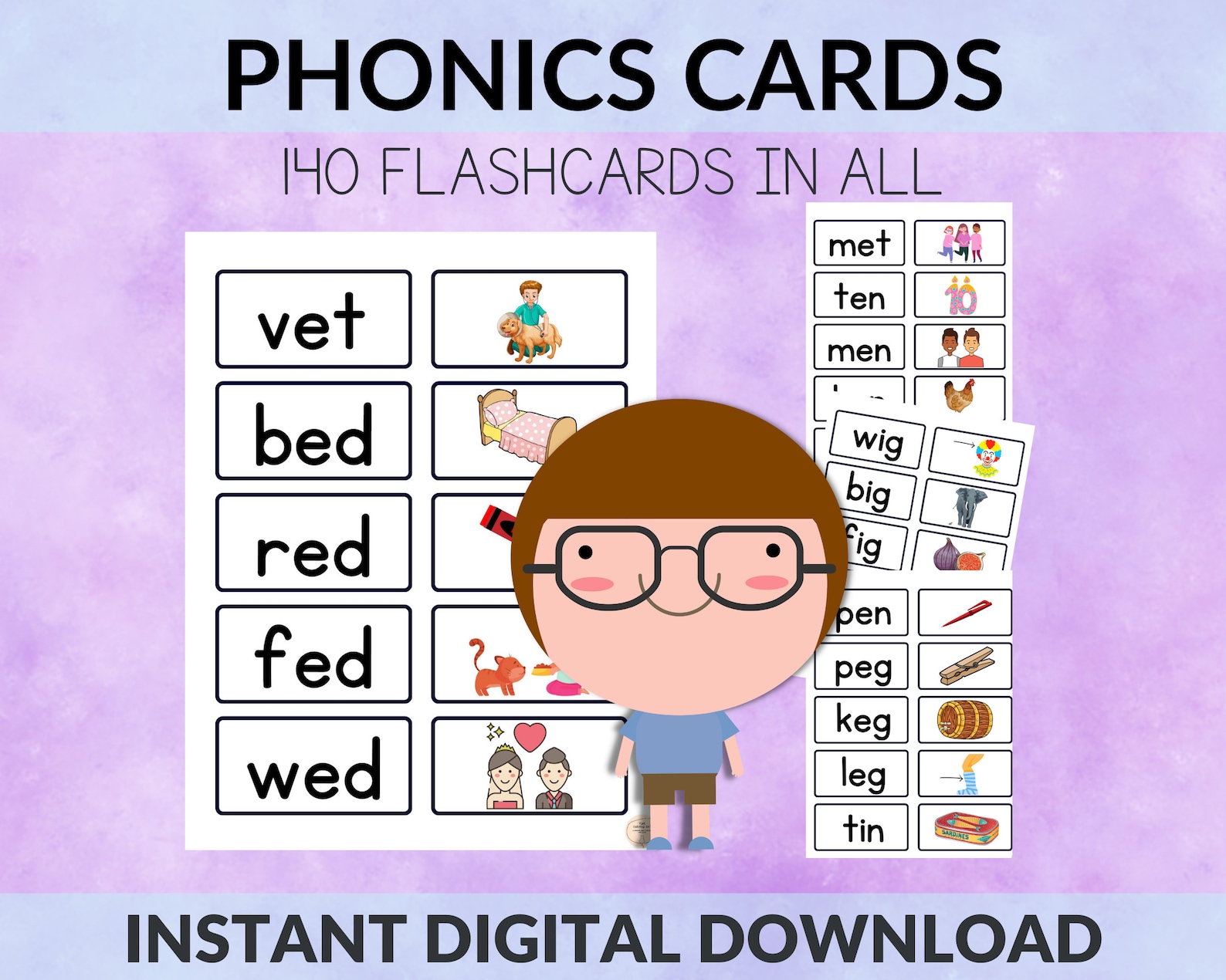 Phonics Words and Picture Cards | CVC Word Families Matching Flashcards ...