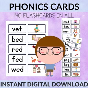 Phonics Words and Picture Cards | CVC Word Families Matching Flashcards ...