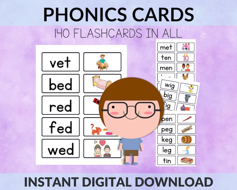 Phonics Words and Picture Cards | CVC Word Families Matching Flashcards ...