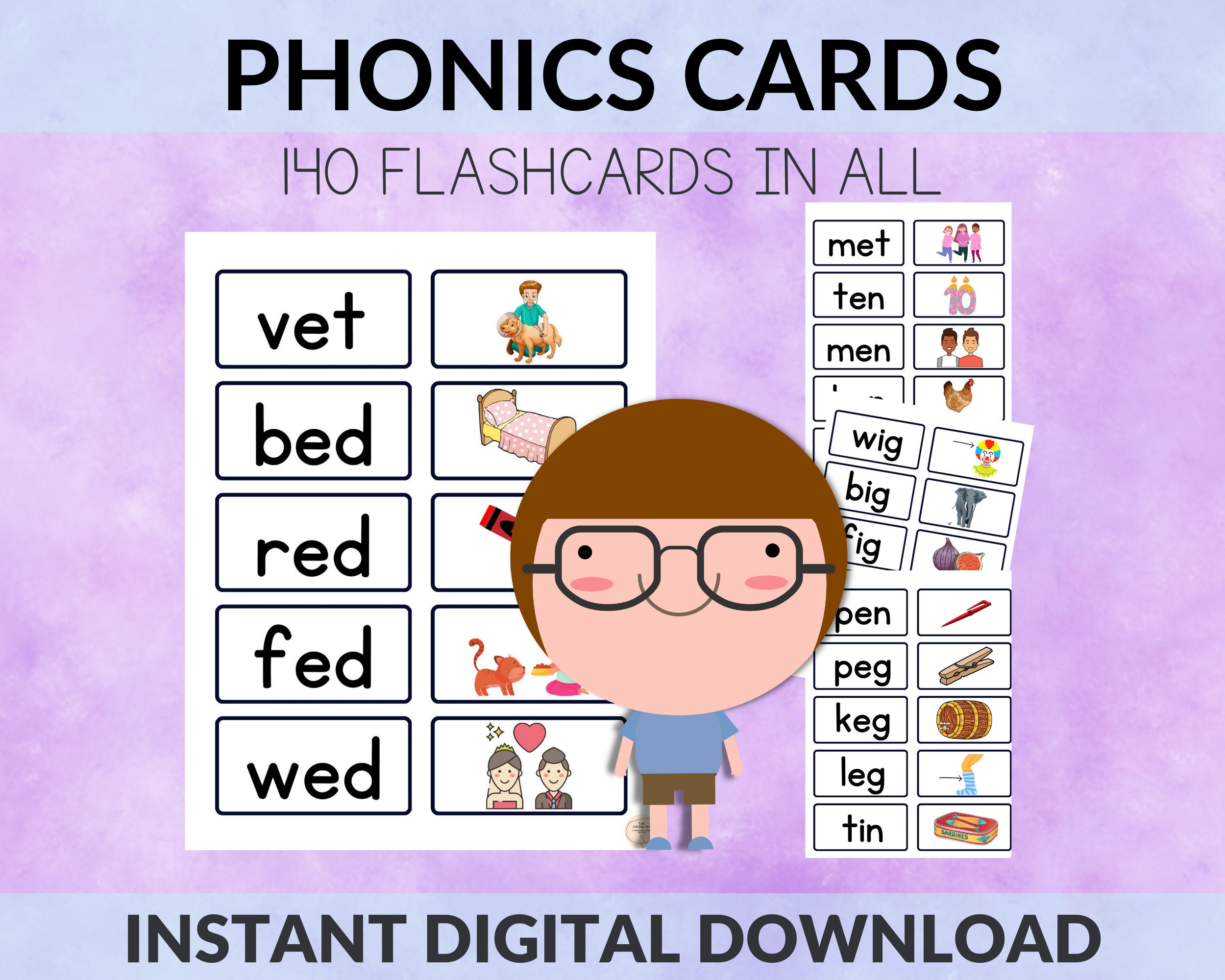 Phonics Words and Picture Cards, CVC Word Families Matching Flashcards ...
