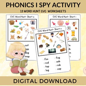 Phonics Worksheets, Kindergarten CVC, I Spy Printables, Activity ...