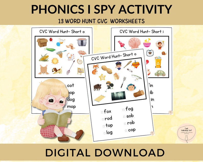 Phonics Worksheets, Kindergarten CVC, I Spy Printables, Activity ...