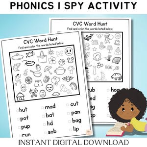 Phonics CVC Printables, Kindergarten Phonics Printouts, Pre-k Picture ...
