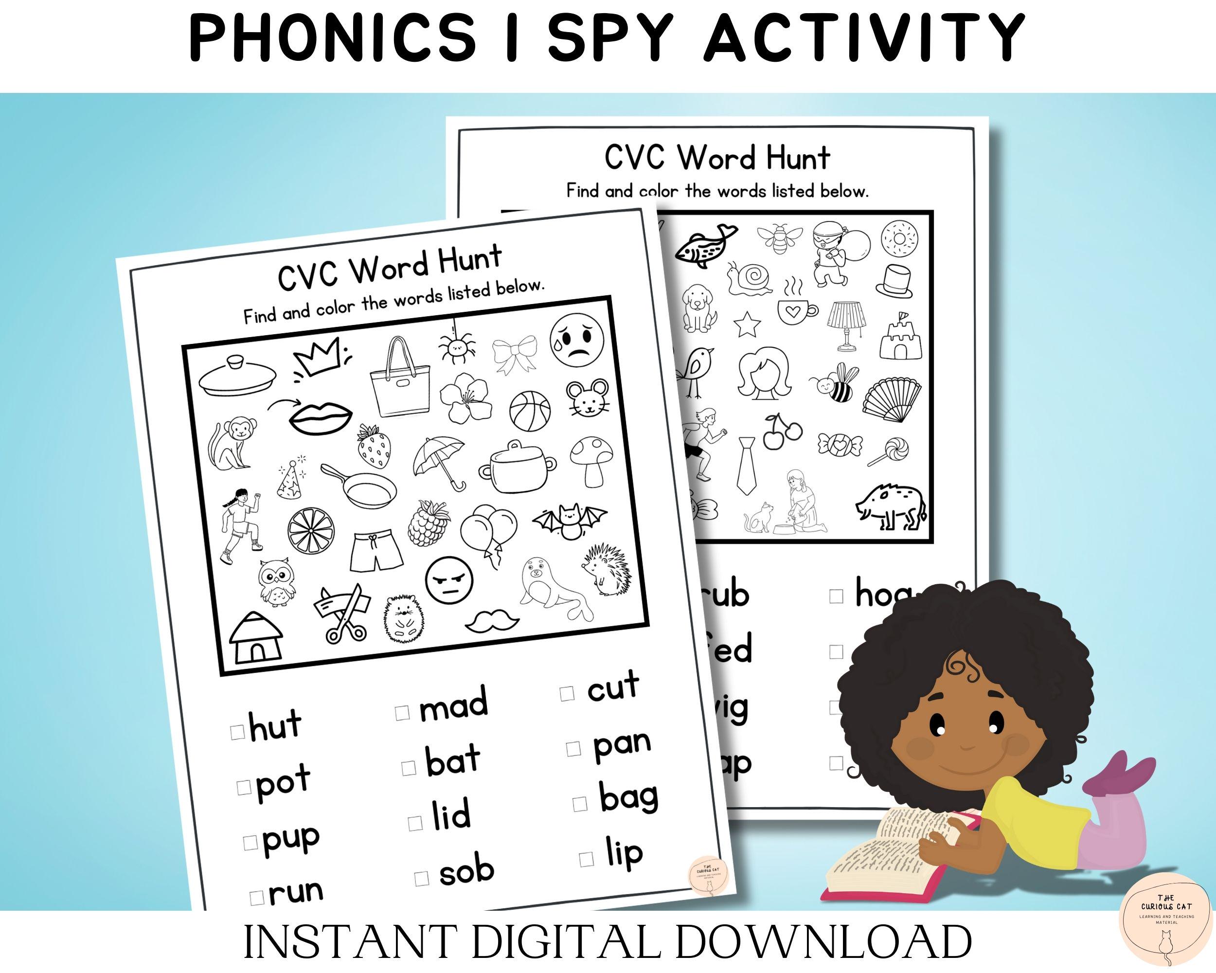 Phonics CVC Printables, Kindergarten Phonics Printouts, Pre-k Picture ...