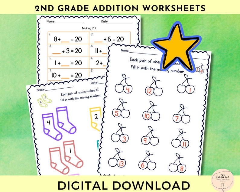 30 Addition Worksheets for 2nd Grade, Maths Printables, Addition Facts ...