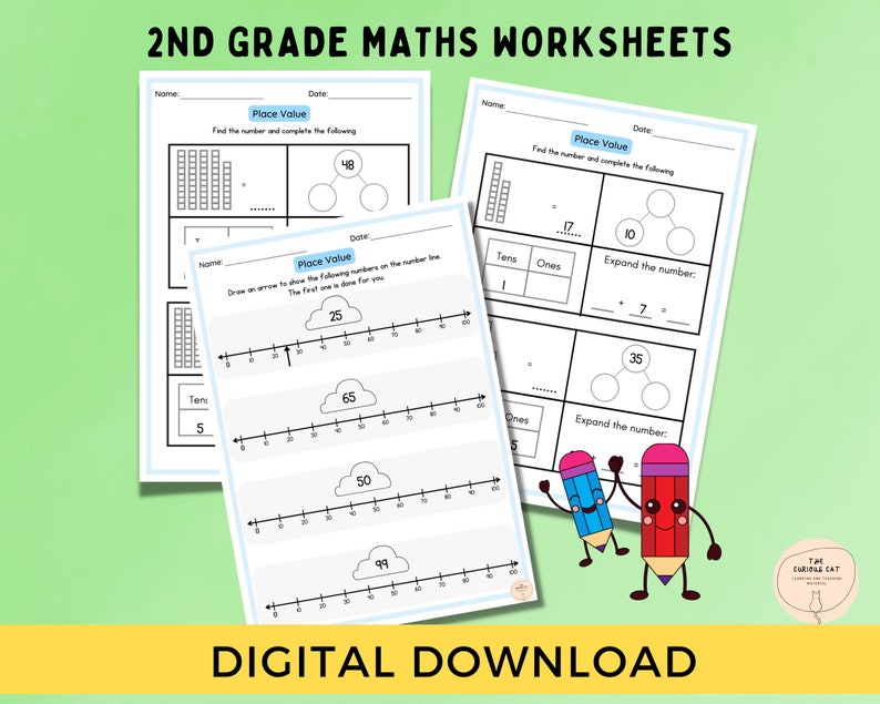 Maths Worksheets for 2nd Grade, Place Value Printouts, Instant Digital ...