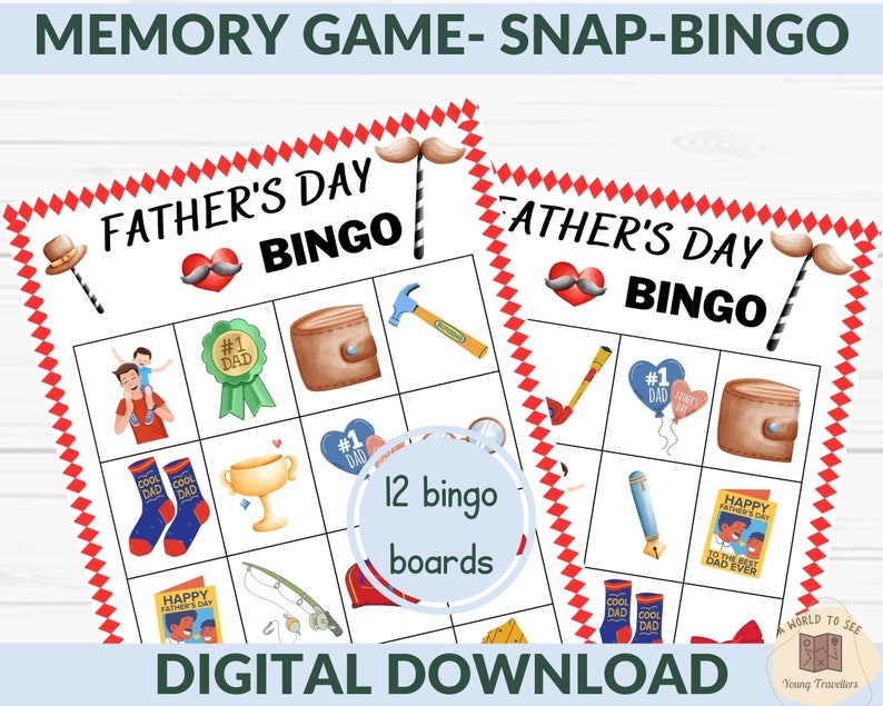 Father's Day Game Pack, Bingo, Snap and Memory Games, Father's Day Fun ...