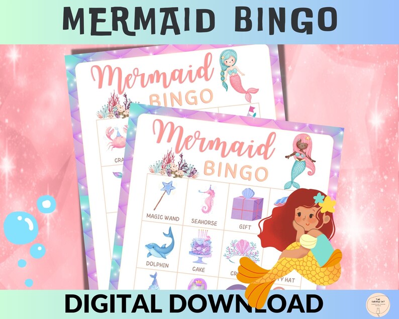 Birthday Party Game, Mermaid Bingo Cards, Under the Sea Party Theme ...