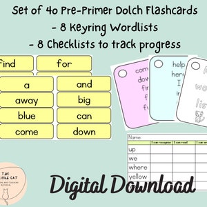 Kindergarten Sightwords, Flashcards for Kids, Set of 40 Pre-primer ...