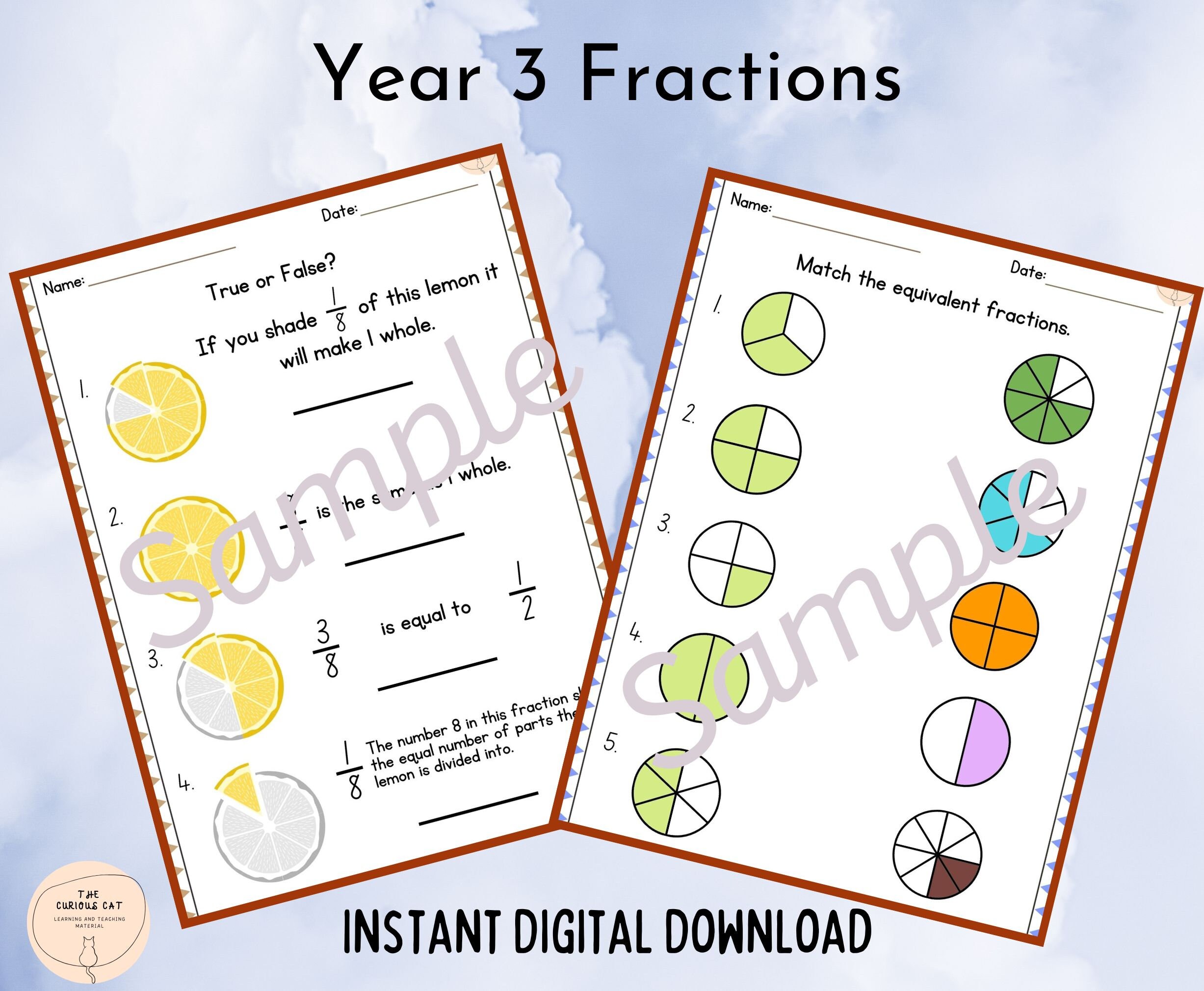 Fractions Worksheets for 2nd-3rd Grade Instant Digital - Etsy