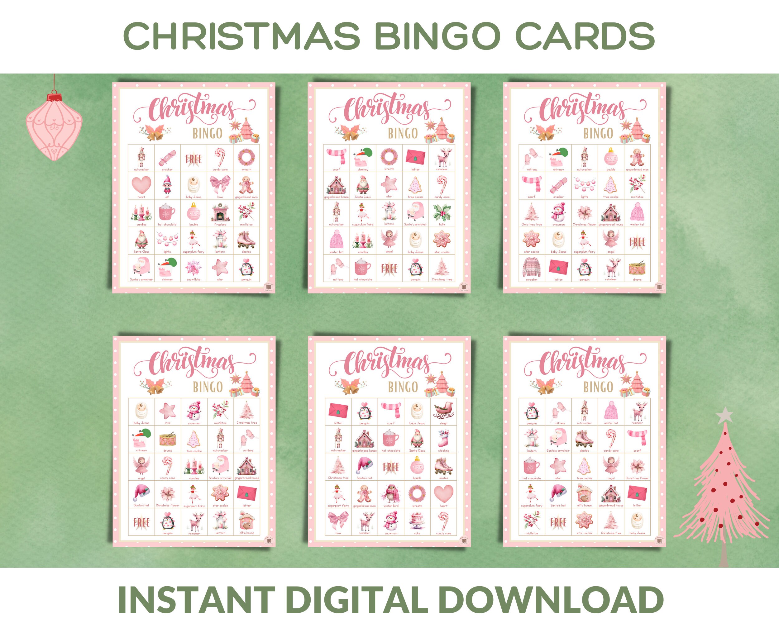 Pink Christmas Bingo Game; Bingo Cards Activity for All the Family ...