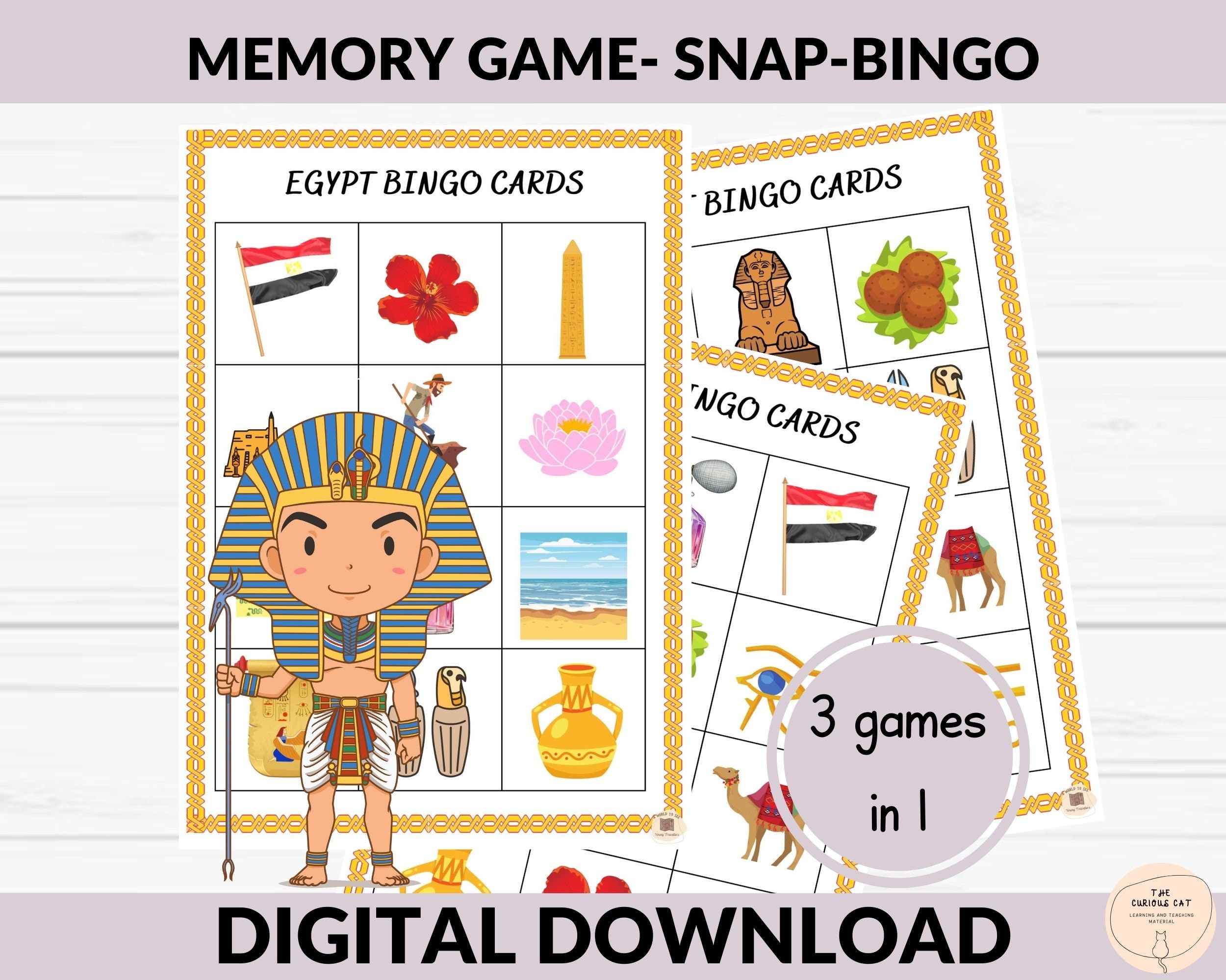 Egyptian-themed Game Set, Kids Printable Games, Ancient Egypt, Bingo ...