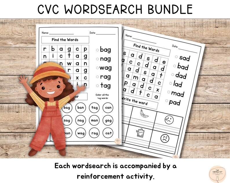 Phonics CVC Worksheets, Word Searches, Preschool Kindergarten Phonics ...