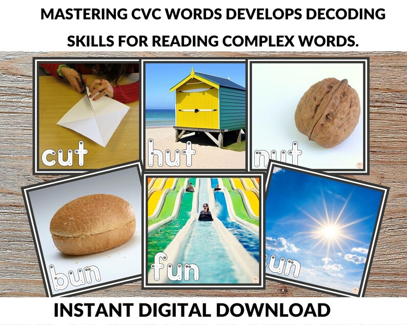Phonics Printables, Word Picture Flashcards, CVC Cards, Literacy Center ...