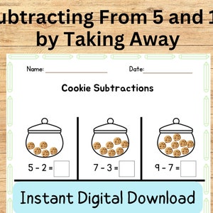 Subtraction Worksheets Kindergarten 1st Grade Instant Digitial Download ...