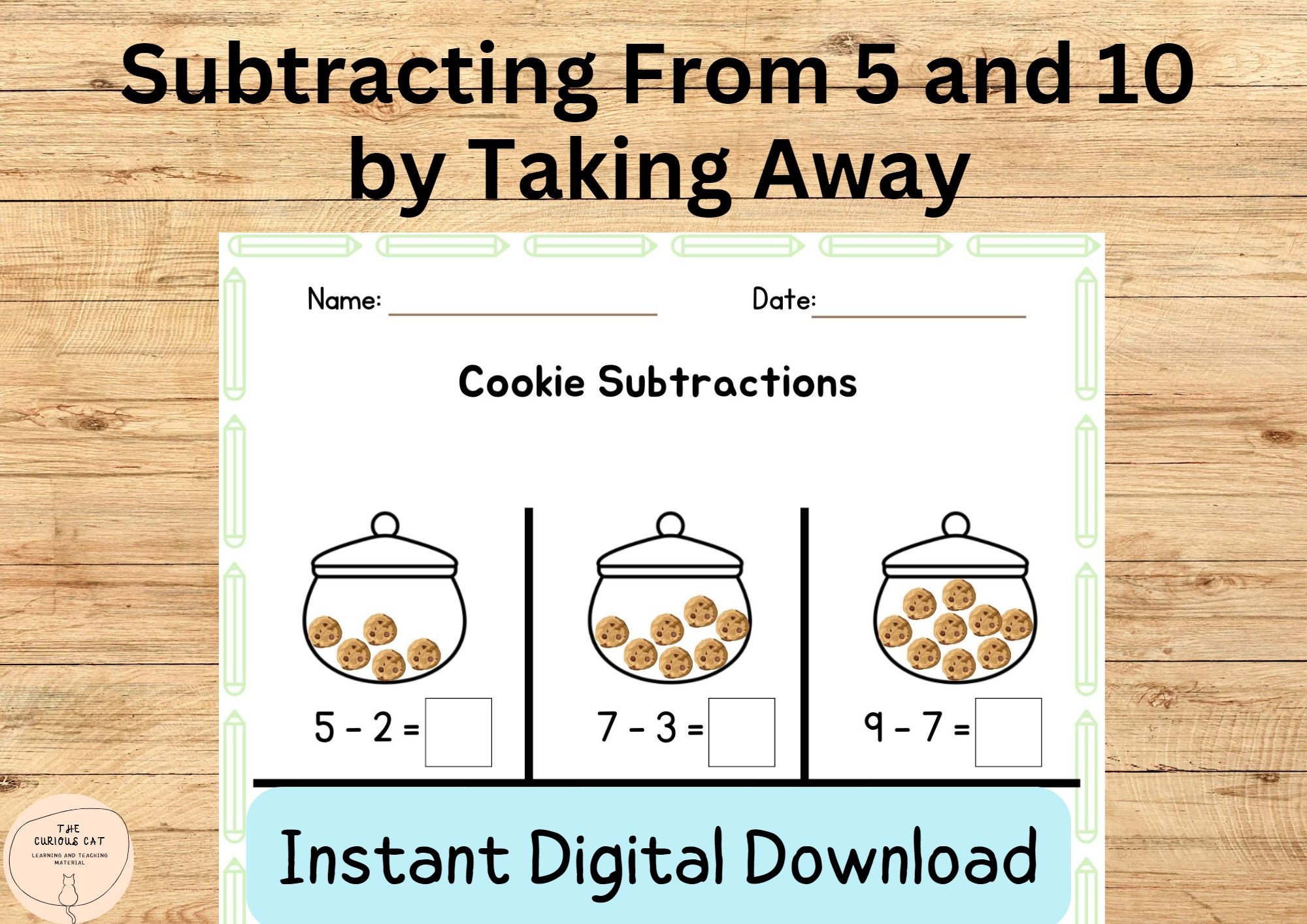 Subtraction Worksheets Kindergarten 1st Grade Instant Digitial Download ...