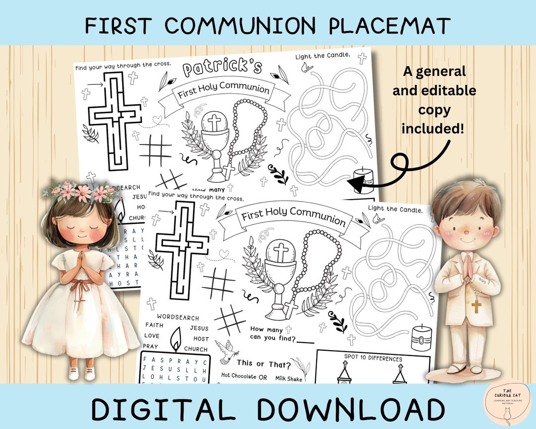 First Holy Communion Activity Placemat, General & Personalized Digital ...