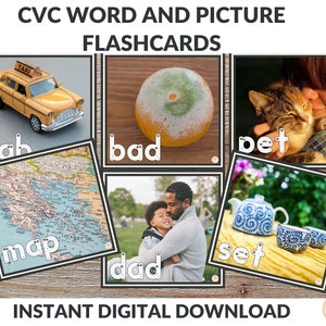 Kindergarten Phonics Word Picture Flashcards CVC Photo - Etsy