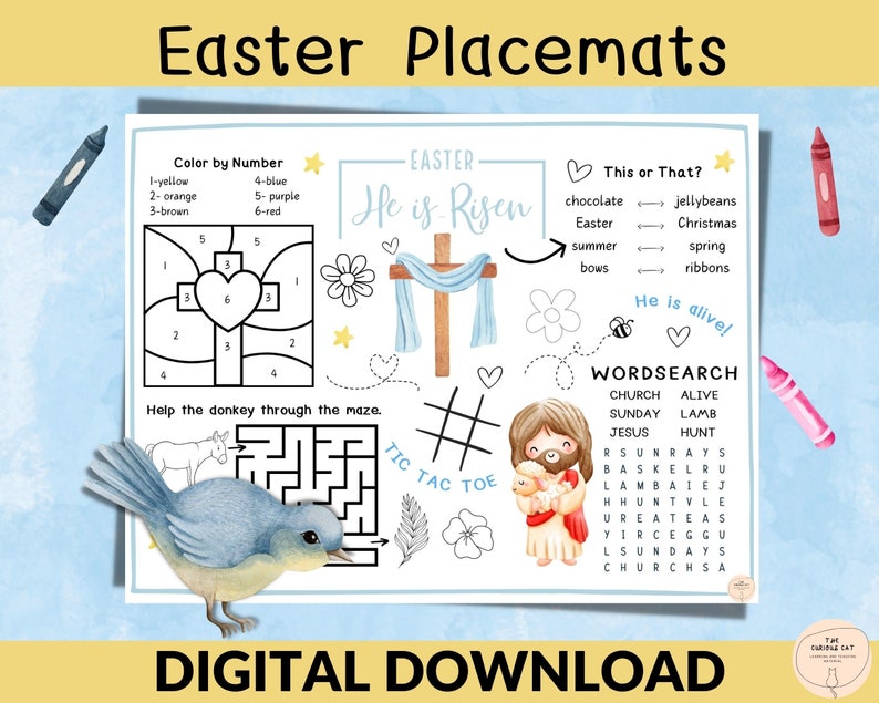 Easter Placemat for Kids Table Coloring Placemat Craft Bible Activity ...