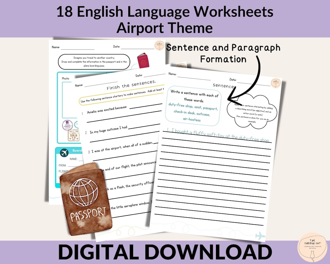 English Language Worksheets, 'at the Airport' Theme Worksheets, 3rd ...