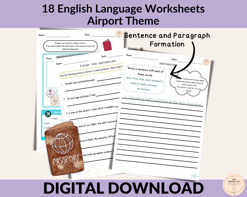 English Language Worksheets, 'at the Airport' Theme Worksheets, 3rd ...