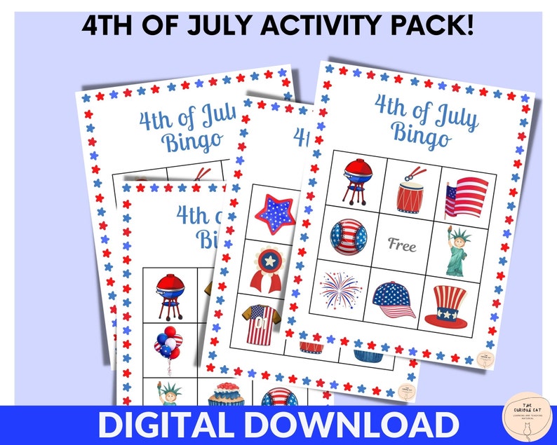 Kindergarten Worksheets, 4th of July Bingo & Game Pack for Kids ...