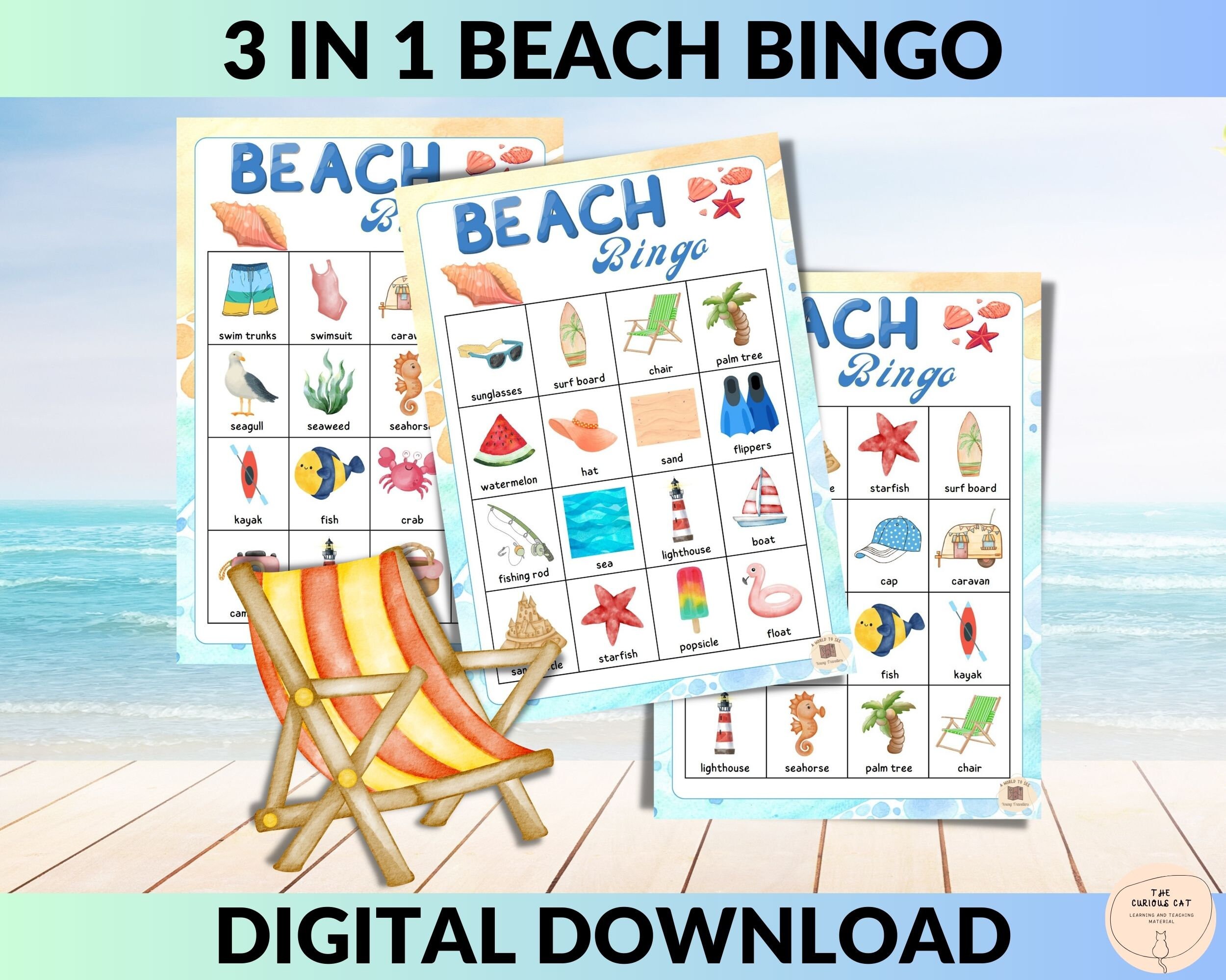 Kids Bingo Game, Beach Birthday Activity Pack, Fun Beach Printable ...