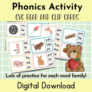 CVC Phonics Activity, Literacy Centre Game, Phonics Match and Clip ...