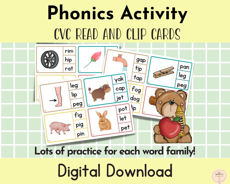 CVC Phonics Activity, Literacy Centre Game, Phonics Match and Clip ...