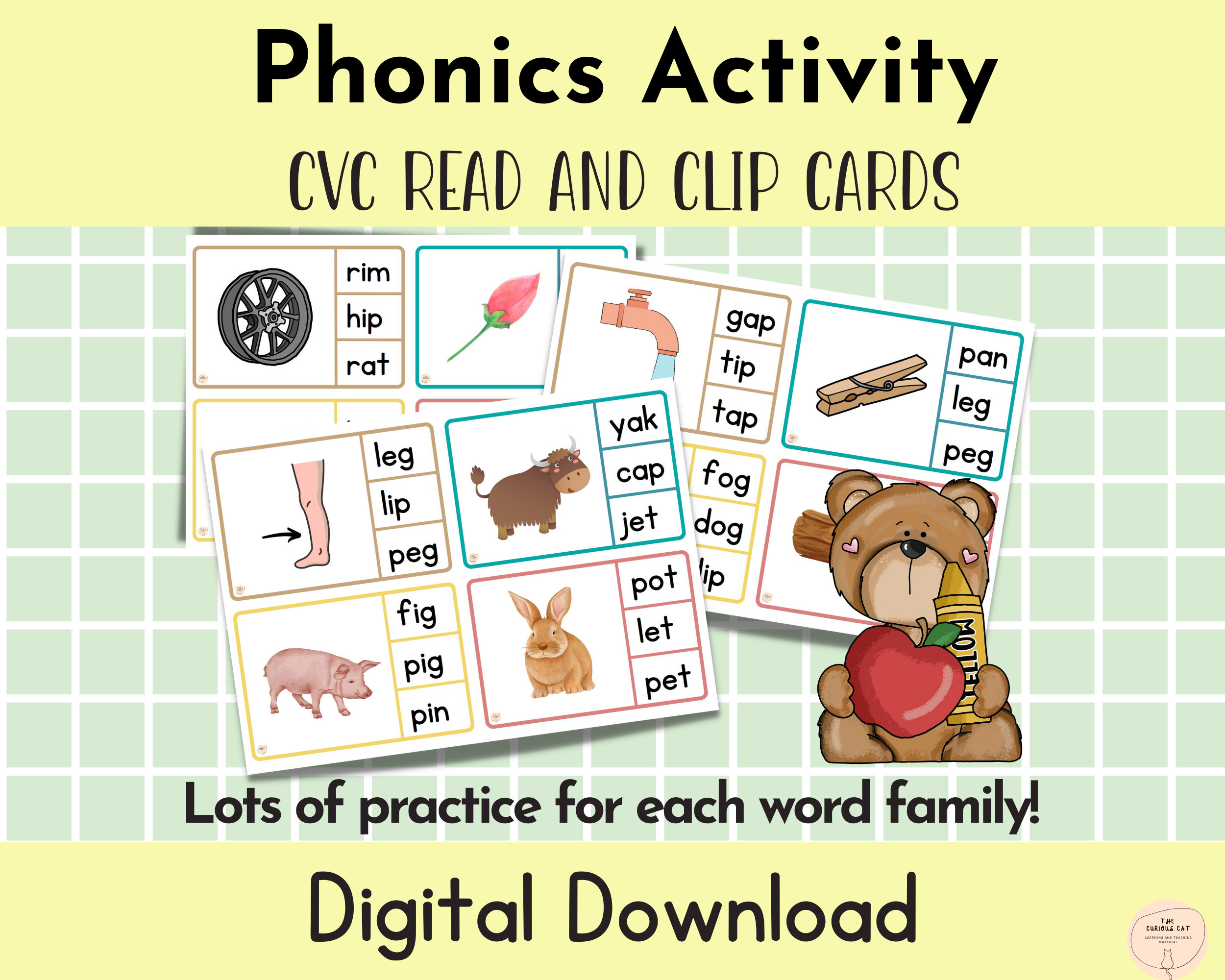 CVC Phonics Activity, Literacy Centre Game, Phonics Match and Clip ...