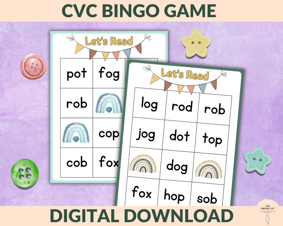 CVC Bingo and Card Games, Printable Phonics Cards, Phonics Reading Game ...