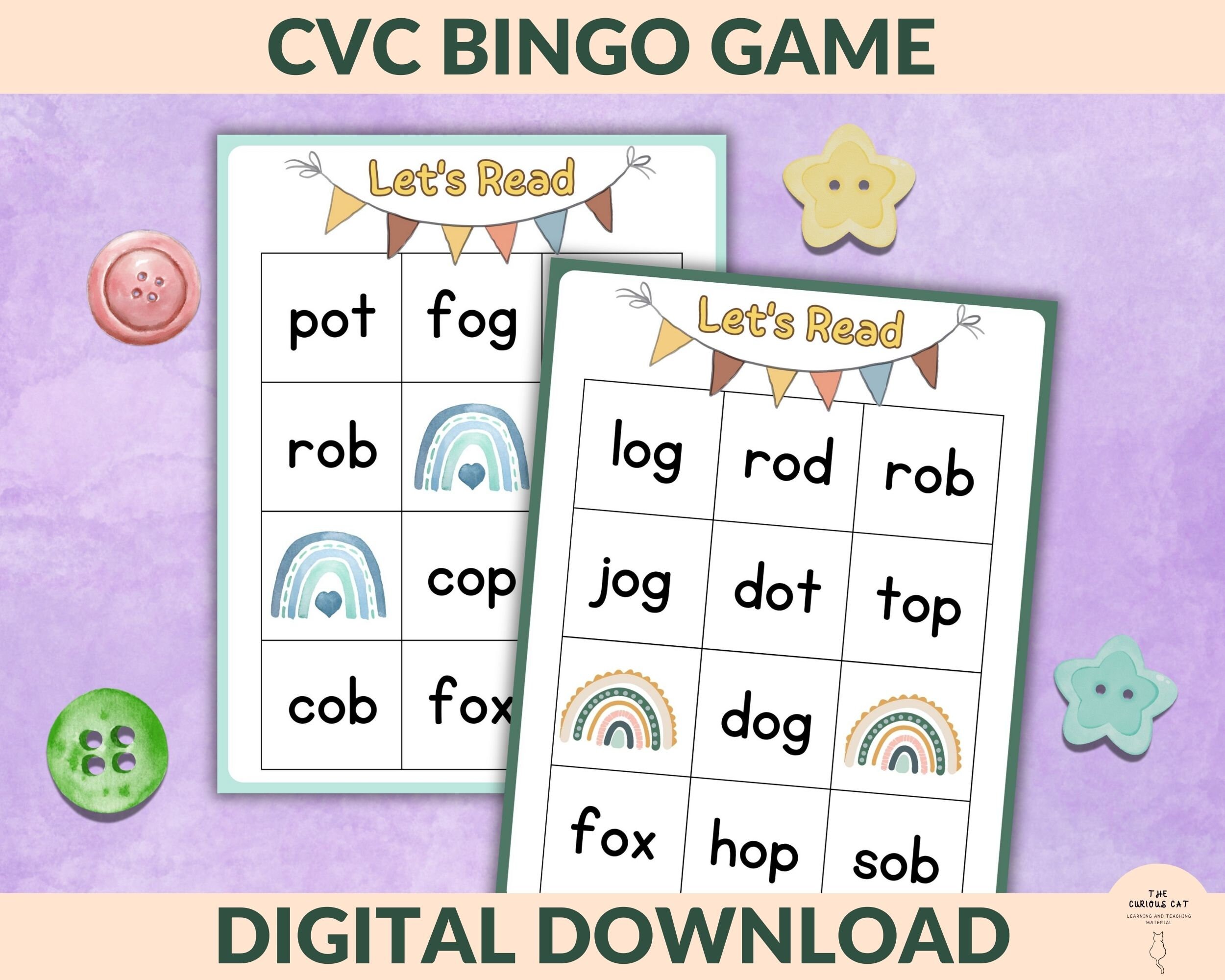 CVC Bingo and Card Games, Printable Phonics Cards, Phonics Reading Game ...