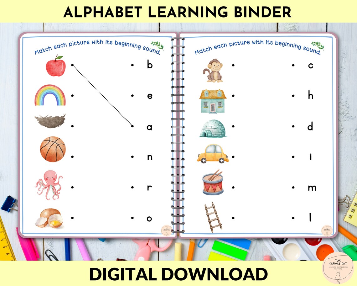 Alphabet Busy Book, ABC Learning Binder With Beginning Sounds for ...