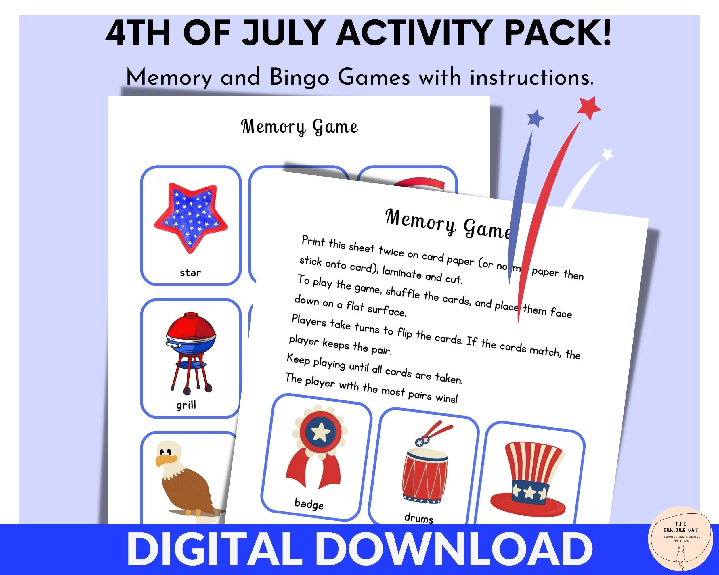 Kindergarten Worksheets, 4th of July Bingo & Game Pack for Kids ...
