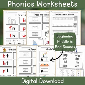 Phonics CVC Words Printable Worksheets for Kindergarten, CVC Word ...