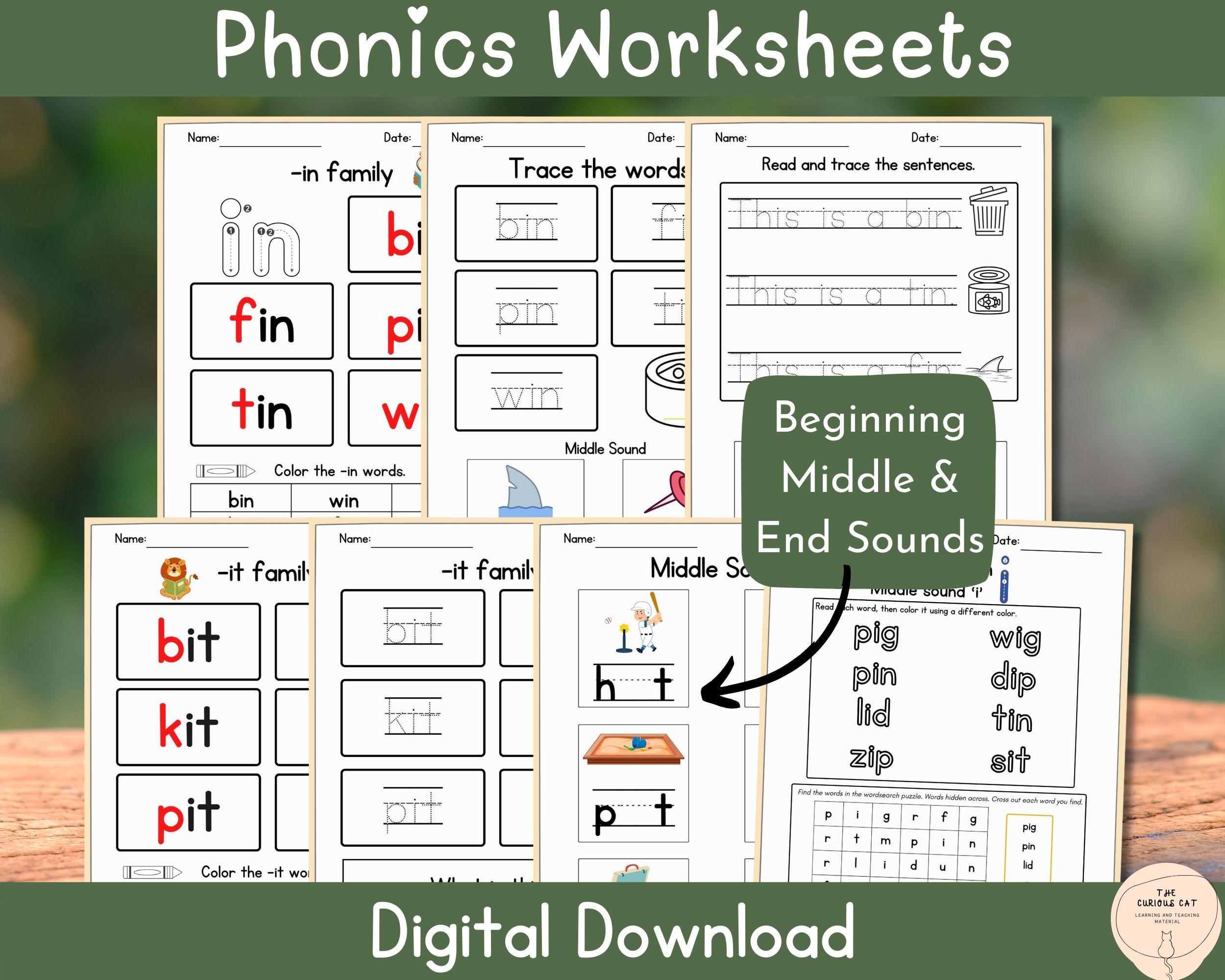 Phonics CVC Words Printable Worksheets for Kindergarten, CVC Word ...