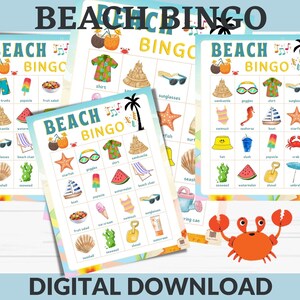 Printable Beach Bingo Game, Summer Bingo for Kids, Fun Beach Game ...